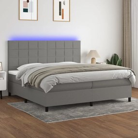 Box spring postel s matrací a LED tmavě šedá 200x200 cm textil