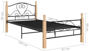 vidaXL Marketos Rám postele černý kov 90 x 200 cm