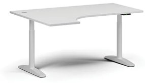 Výškově nastavitelný stůl OBOL, elektrický, 675-1325 mm, rohový levý, deska 1600x1200 mm, bílá zaoblená podnož, bílá