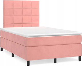 Box Spring Postel S Matrací Samet Růžová Blok se čtverci 120 x 190 cm