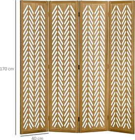 HOMCOM Dřevěný mřížkový dělicí panel, skládací příčka 4 panely, přírodní dřevo 160 x 170 cm | Aosom