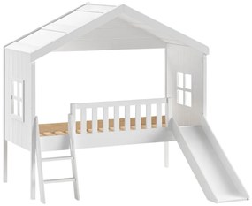 Bílá borovicová dětská postel Vipack Housebed se skluzavkou 90 x 200 cm