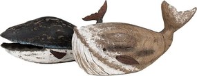 Černo-bílá dřevěná dekorace Velryba Nauticco - 36*15*23 cm