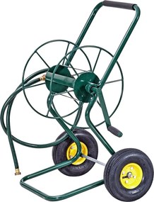 Costway Kovový vozík na hadice s 2 pneumatikami a klikou pro 61 M 3/4" vozík