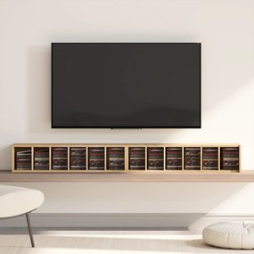 HOMCOM sada 2 sloupových regálů pro ukládání CD/DVD, 12 přihrádek, 21 x 22,5 x 88,5 cm, kapacita 204 CD, přírodní dřevěný vzhled