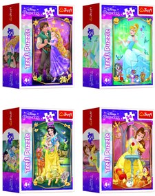 Trefl Minipuzzle Krásné princezny/Disney Princess 54dílků 4 druhy v krabičce 6x9x4cm 40ks v boxu