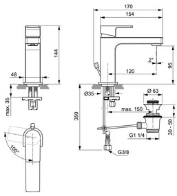 Ideal Standard Edge - Umyvadlová baterie SLIM &quot;Bluestar&quot; s odtokovou garniturou, Chrom A7102AA