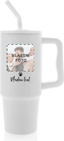 Personalizovaná nerezová termoska s barevným víčkem s fotkou mazlíčka a textem