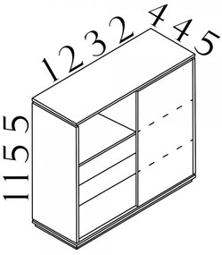 Střední skříň Creator 123,2 x 44,5 x 115,5 cm / Bílá a wenge