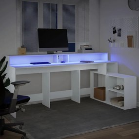 Psací stůl s LED světly bílý 200 x 104 x 91 cm kompozitní dřevo 3309465