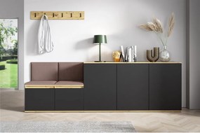 Eka Předsíňová stěna s čalouněnými panely Trinity 35 - Dub Artisan s černou / Světlá hnědá 2306