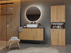 Koupelnový sloupek s košem na prádlo NEL 1K DK antracit/dub artisan