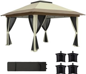 Outsunny Skládací Zahradní Altán 3,6x3,6m Systém Pop-Up s 4 Síťovanými Stranami, UV-ochranný, Nastavitelná Výška, Písečné Váhy a Taška pro Přenášení n