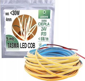 Led pásek Cob Úzký 4mm 24V neon linka bílá teplá 5mb