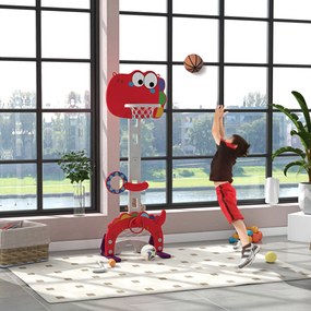 AIYAPLAY 5v1 Dětský koš na basketbal s nastavitelnou výškou a hrou na míč pro vnitřní použití červený