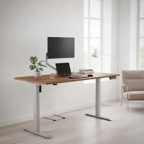Výškově nastavitelný stůl OfficeTech B, 140 x 80 cm, šedá podnož, dub silverjack