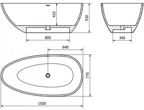 Mexen Imola, volně stojící vana z konglomerátu 150 x 77 cm, bílá matná, 57281507600