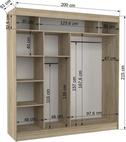 ADRK Furniture Posuvná skříň s lacobelem KAREN 200 ADRK-SW-KAR-SBL-200