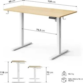 SENSE7 NOJO LIGHT Pracovní stůl bílá-borovice / elektricky nastaviteln