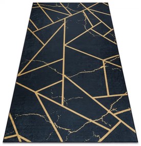 Kusový koberec vhodný k praní ANDRE 1222 Mramor geometrický protiskluzový černý zlatý Rozměr: 80x150 cm