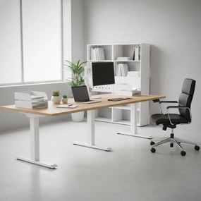 Výškově nastavitelný stůl OfficeTech Long, 240 x 80 cm, bílá podnož, dub kamenný