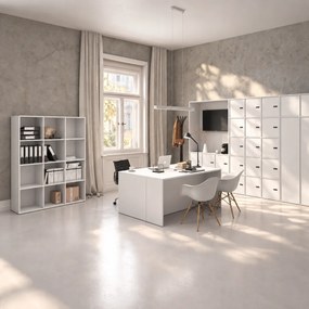 Kancelářská skříň FRAME, 8x dveře, 872 x 450 x 1735 mm, mechanický kódový zámek, bílá
