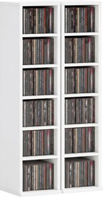 HOMCOM 204 CD úložné regály v sadě 2 kusů, Blu-Ray věžový stojan s nastavitelnými policemi, organizér knihovny, bílá