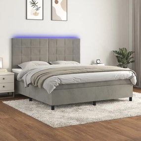 Box spring postel s matrací a LED světle šedá 180x200 cm samet,  3136137