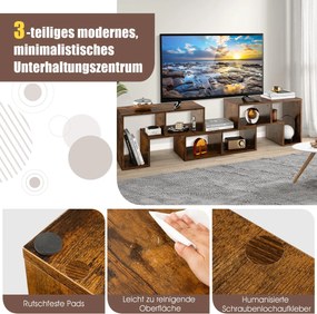 Costway 3dílná dřevěná TV skříňka pro TV do 65" Volně kombinovatelný TV – hnědý