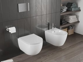 Mexen Carmen, závěsná WC mísa 490x365x340 mm, Rimless Tornádo + WC sedátko z duroplastu, bílá lesklá, 30880400T