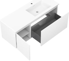 Mexen Rivel, koupelnová skříňka 120 cm s pravým umyvadlem Otis, 1S, 1D, drážkovaná, bílá matná, 91A23-12047-3-BBFF01-W18P01