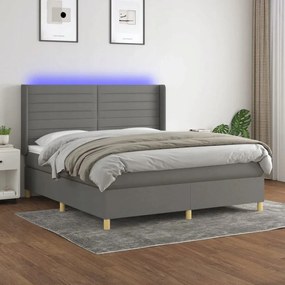 Box Spring Postel S Matrací A Led Textil Tmavě Šedá vodorovné pruhy 180 x