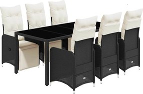 7dílný zahradní bistro set s poduškami černý polyratan 3277139