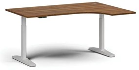 Výškově nastavitelný stůl, elektrický, 675-1325 mm, rohový pravý, deska 1600x1200 mm, bílá podnož, ořech