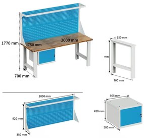 Dílenský montovaný pracovní stůl Enprag s nástavbou EN_201D_FP