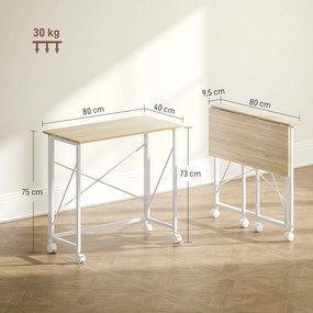 HOMCOM Skládací stůl na kolečkách Kompaktní počítačový stůl, Stolek na laptop pro domácí kancelář do malých prostor 80x40x75 cm Přirozený