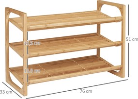 HOMCOM Botník, Stojan na boty se 3 policemi z bambusu, pro max. 9 párů bot, Botník s držadlem do předsíně a ložnice, 76 x 33 x 51 cm, Přirozený