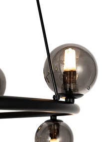 Závěsná lampa černá s kouřovým sklem kulatá 8-světelná - Monako