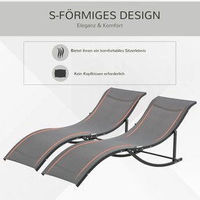 Outsunny sada 2 lehátek zahradní lehátka látková relaxační lehátka ergonomická hliníková Texteline tmavě šedá 165 x 61 x 63 cm | Aosom