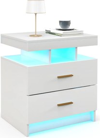 Costway Noční stolek s LED osvětlením s 2 zásuvkami – 50 × 40 × 58 cm, černý