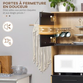 HOMCOM Kuchařský bufetový kabinet s více úložným prostorem, 1 zásuvkou, 3 skříňkami, 4 policemi a spravováním kabelů, výška 180 cm