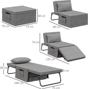HOMCOM 4-v-1 jednolůžko pro hosty, rozkládací postel, křeslo s otomanem, matrace 8 cm, 5-stupňová regulace výšky, ocelový rám, 188x75x38cm| Aosom