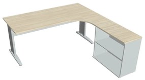 Sestava stolu a skříně levá 180 cm - Hobis Cross CE 1800 H L Dekor stolové desky: akát, Dekor lamino podnože: šedá, Barva nohou: Stříbrná