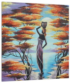 Orientální obraz ženy, stromů a slunce (30x30 cm)
