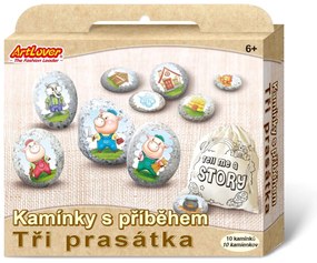Kameny s příběhem se samolepkami Tři prasátka kreativní sada v krabičce 19x16x4cm