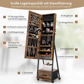 Costway Šperkovnice se zrcadlem a zásuvka šperkovnice zrcadlová skříňka
