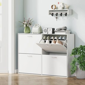 HOMCOM Bílý botník Moderní organizér na boty se 4 výklopnými šuplíky a nastavitelnými policemi pro 16-24 párů bot do předsíně 120x24x81 cm