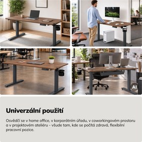 Elektrický stůl s regulací výšky ergonomický antracitový/ořech,1400x700 mm: ARIA