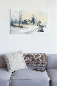 Obraz na plátně - Sova na poštovní schránce, venkov v zimě FeelHappy.cz Velikost obrazu: 150 x 100 cm