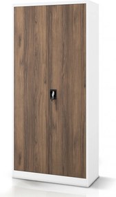 Kovová kancelářská skříň na dokumenty bílá / ořech, 900x1950x400 mm: JAN H Eco Design